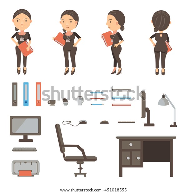 Character office staff and office equipment. Vector cartoon illustration.