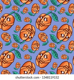 Character Peach Vector Lines Seamless Pattern Stock Vector (Royalty ...