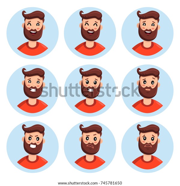Characters Avatars Emotion Circle Cartoon Flat Stock Vector (Royalty ...