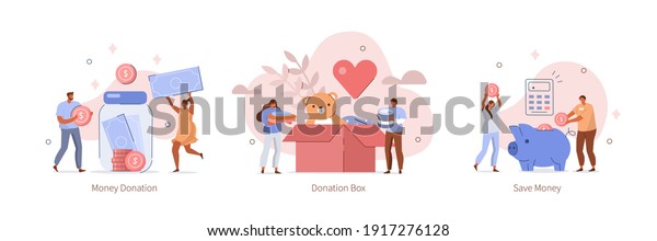 Characters Donating Money Charity Collecting Gold Stock Vector (Royalty ...