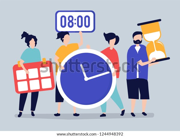Characters People Holding Time Management Concept Stock Vector (Royalty ...