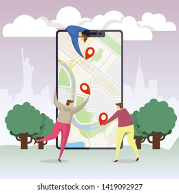 Characters People Navigation Flat Cartoon Style Stock Vector (Royalty ...