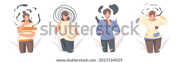 Characters Serious Thinking People Illustration Set Stock Vector ...