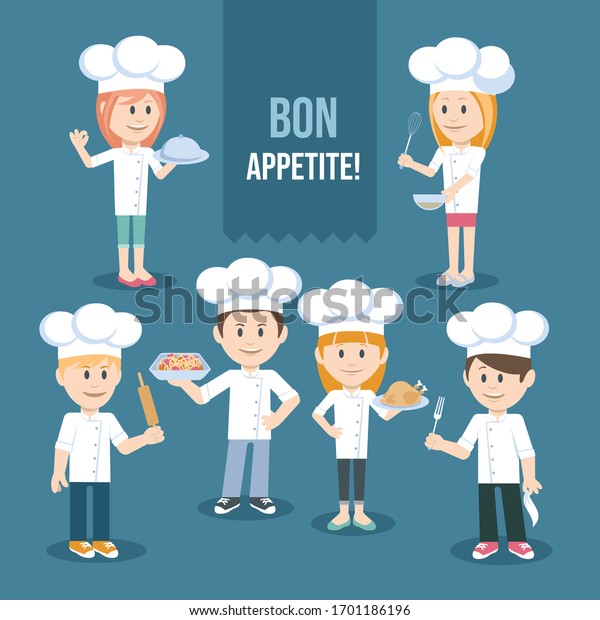 Characters Set Children Cooks Cartoon Mascots Stock Vector (Royalty ...
