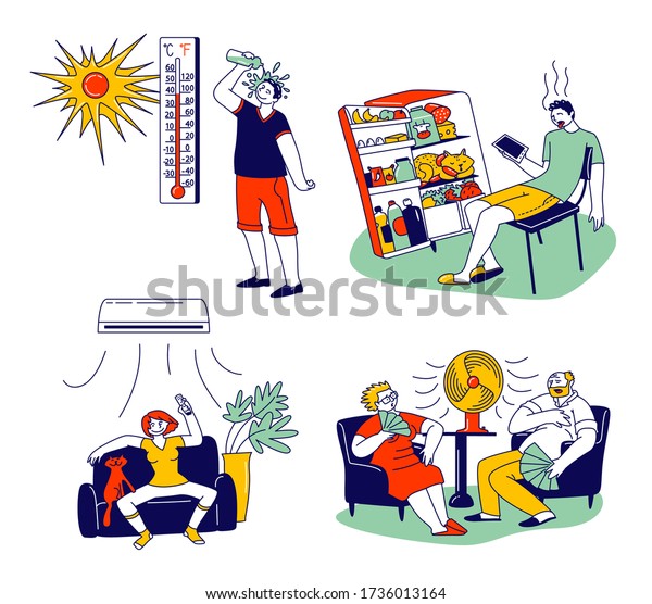 Characters Summer Time Hot Period Concept Stock Vector (Royalty Free ... Characters Summer Time Hot Period Concept Stock Vector (Royalty Free ...