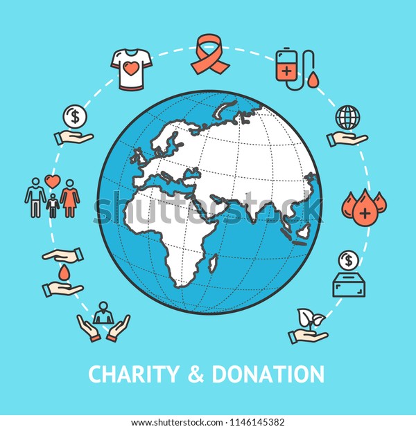 Charity Donation Map Globe Color Outline Stock Vector (Royalty Free ...