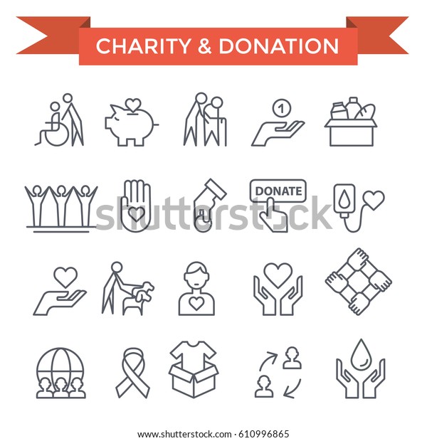 Charity Donation Volunteer Work Concept Icons Stock Vector (Royalty ...