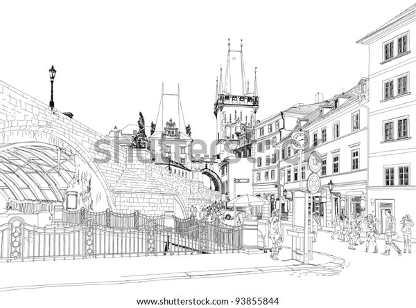 Charles Bridge Prague Czech Republic Vector Stock Vector (Royalty Free ...