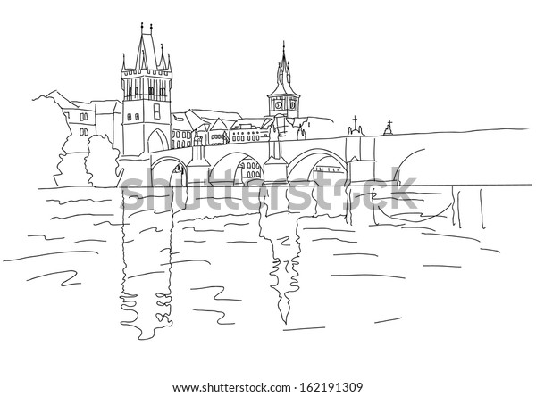 Charles Bridge Prague Sketch Vector Illustration Stock Vector (Royalty ...