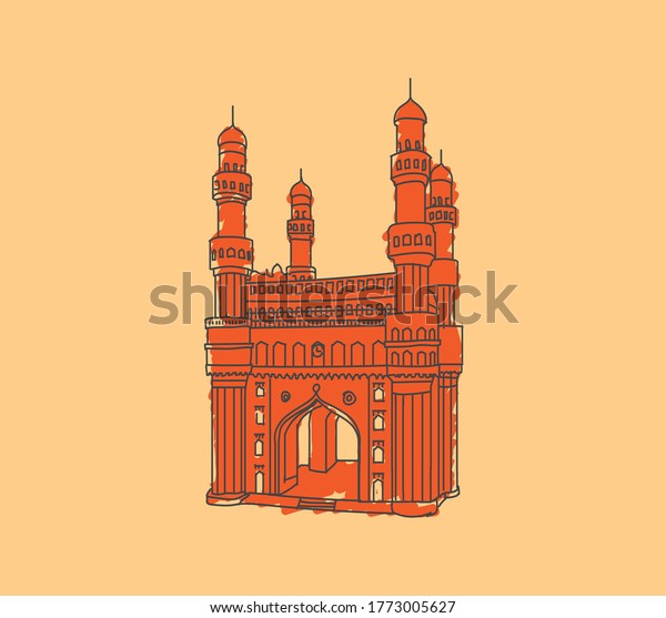Charminar Vector Art Orange Shade Black Stock Vector (Royalty Free ...