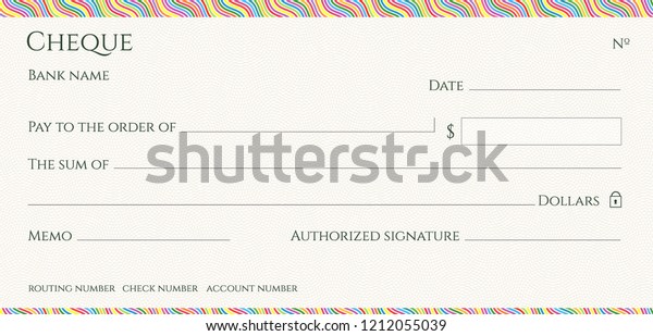 Check Cheque Blank Chequebook Template Guilloche 库存矢量图（免版税）1212055039