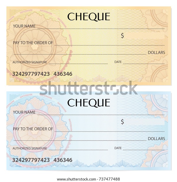 Check (cheque), Chequebook template. Guilloche pattern with watermark ...