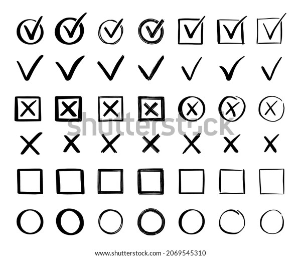 Check Cross Mark Set Hand Drawn Stock Vector (Royalty Free) 2069545310 ...