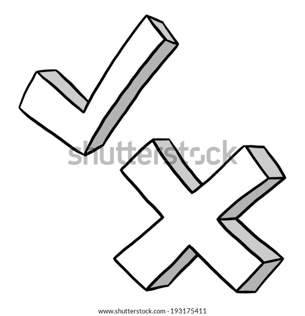 check mark and cross sign / cartoon vector and illustration, grayscale ...