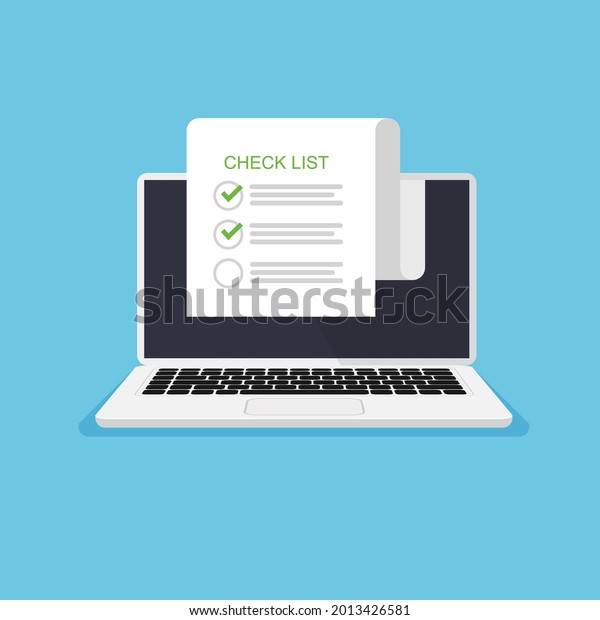 Check Mark On Pages On Laptop Stock Vector (Royalty Free) 2013426581 ...