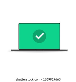 Vektor Stok Check Mark On Realistic Laptop Screen (Tanpa Royalti ...