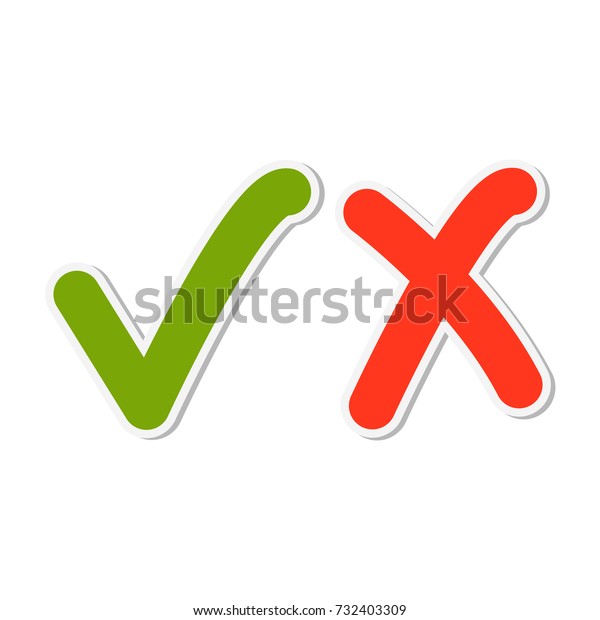 Check mark stickers, green tick hook and red cross signs. Button for ...