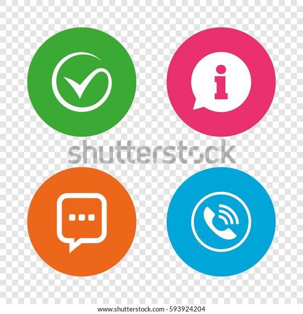Check or Tick icon. Phone call and Information signs. Support ...