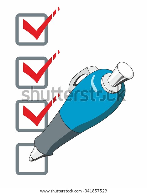 Checklist Ticking Boxes Blue Pen Stock Vector (Royalty Free) 341857529 ...