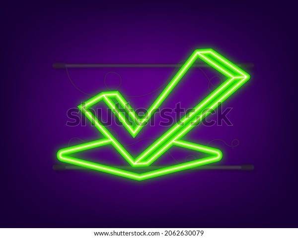 Checkmark Neon Icon Red Approved Sticker Stock Vector (Royalty Free ...