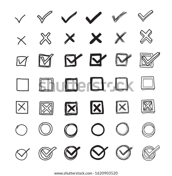 Checkmarks Checkboxes Hand Drawn Doodled Style Stock Vector (Royalty ...