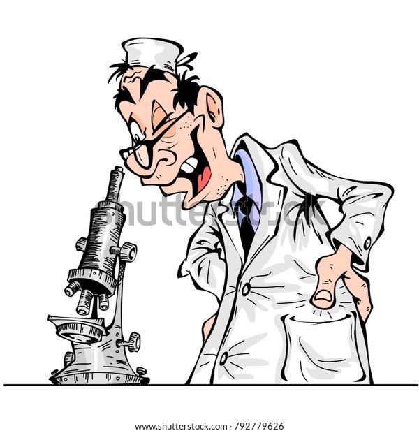 Cheerful Cartoon Scientist Looking Through Microscope Stock Vector ...