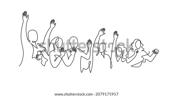 Cheerful Crowd Cheering Illustration Hands Group Stock Vector (Royalty ...