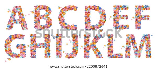 Cheerful Font Alphabet Tiny Colorful Flowers Stock Vector (Royalty Free ...