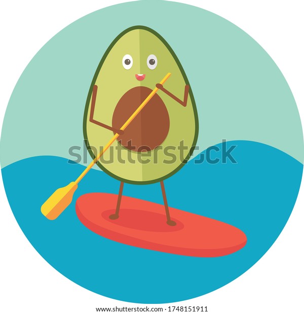 Cheerful Funny Avocado Sup Surfing Sea Stock Vector (Royalty Free ...