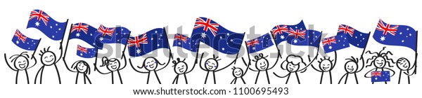 Cheering Crowd Happy Stick Figures Australian Stock Vector (Royalty ...