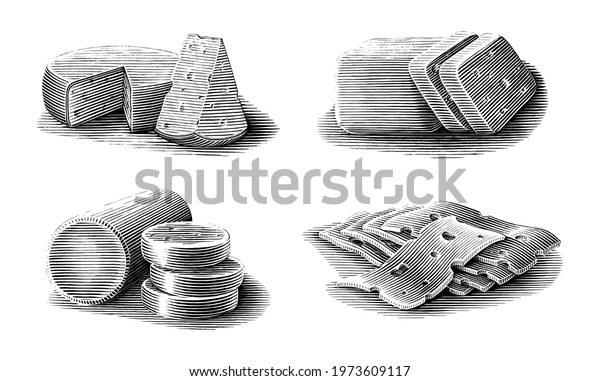 Cheese Collection Hand Drawn Vintage Engraving Stock Vector (Royalty ...