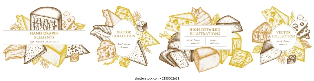 Cheese Hand Drawn Frame Templates Vintage Stock Vector (Royalty Free ...