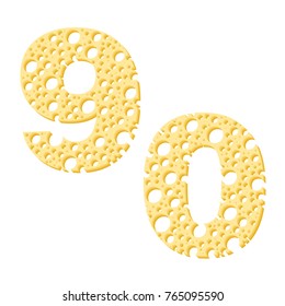 Cheesy Numbers Nine Zero Slim Slice Stock Vector (Royalty Free ...