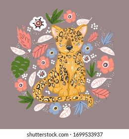 Cheetah Flat Hand Drawn Circle Illustration Stock Vector (Royalty Free ...