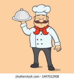 Chef Cartoon Character Holding Silver Platter Stock Vector (Royalty ...