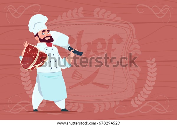 Chef Cook Holding Cleaver Knife Meat: стоковая векторная графика (без ...
