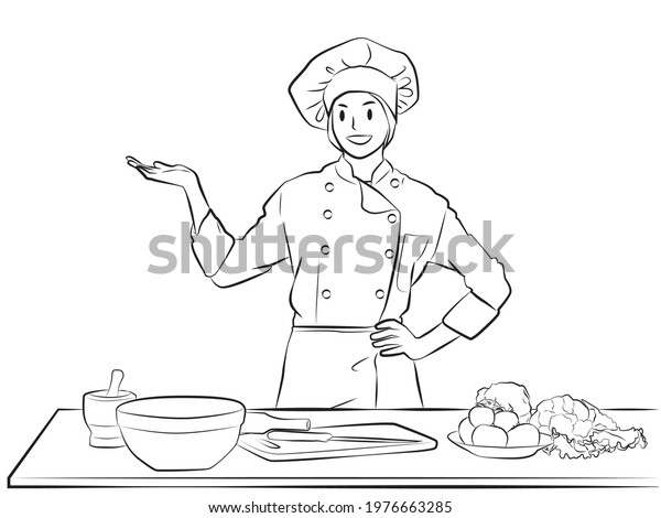Chef Girl Pose Lineart Vector Illutration Stock Vector (Royalty Free ...