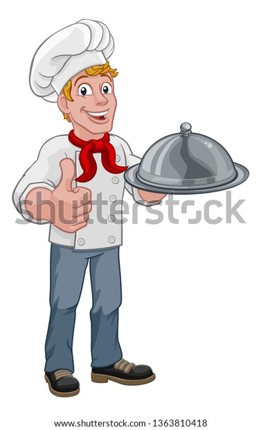 Chef Holding Silver Plate Platter Domed Stock Vector (Royalty Free ...