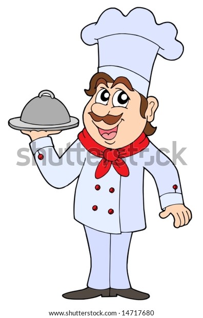 Chef Holding Tray Food Vector Illustration Stock Vector Royalty Free