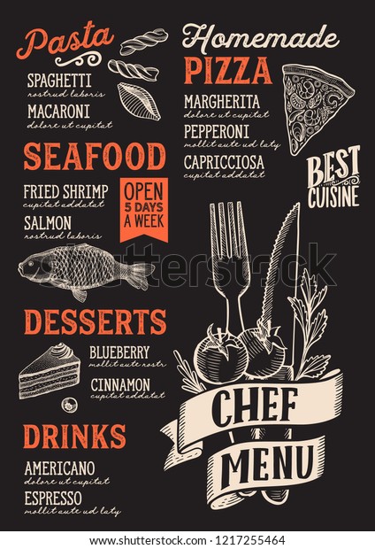 Chef Menu Template Restaurant On Blackboard Stock Vector (Royalty Free ...
