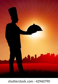 Chef On Sunset Background Skyline Original Stock Vector (Royalty Free ...