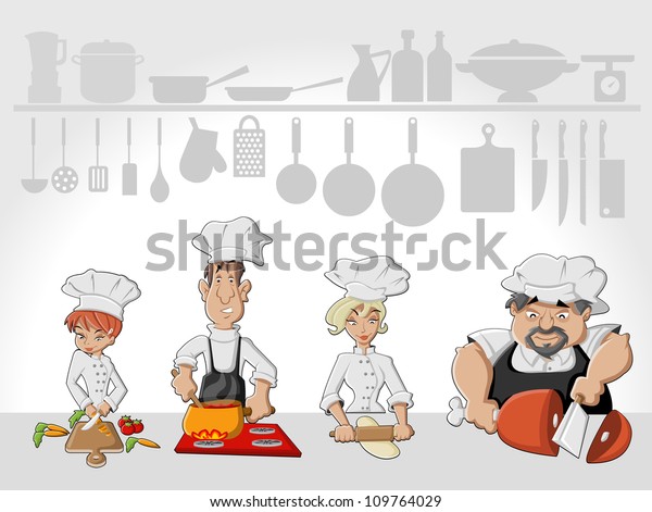 Chef Team Cooking Delicious Meal Restaurant Stock Vector (Royalty Free ...