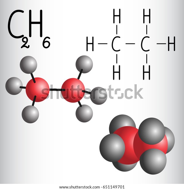 Chemical formula and molecule model of Ethane C2H6 . Vector illustration Chemical formula and molecule model of Ethane C2H6 . Vector illustration