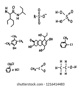 Chemical Formulas Complex Icons Set Isolated Stock Vector (Royalty Free ...