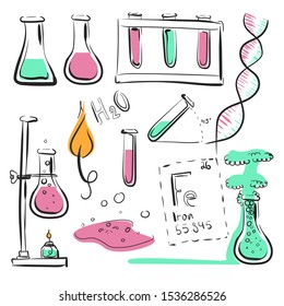Chemistry Doodle Vector Hand Drawn Set Stock Vector (Royalty Free ...