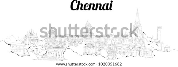 Chennai City Hand Drawing Panoramic Illustration Stock Vector (Royalty ...