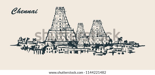 Chennai Skylinehanddrawn Vector Illustration Stock Vector (Royalty Free ...