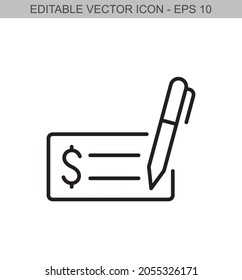Cheque Dollar Sign Editable Line Icon Stock Vector (Royalty Free ...