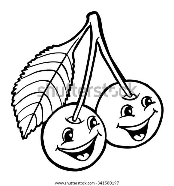 Cherries Smile Vector Illustration Coloring Book Stock Vector (Royalty ...