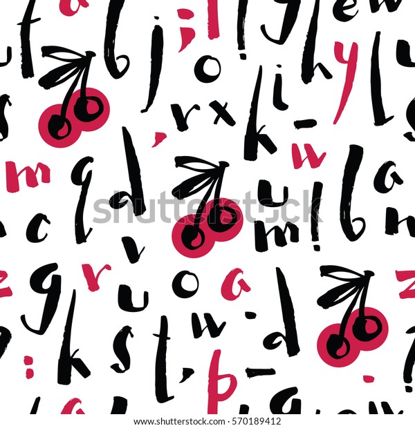 Cherry Berry Alphabet Brush Calligraphy Seamless Stock Vector (Royalty ...